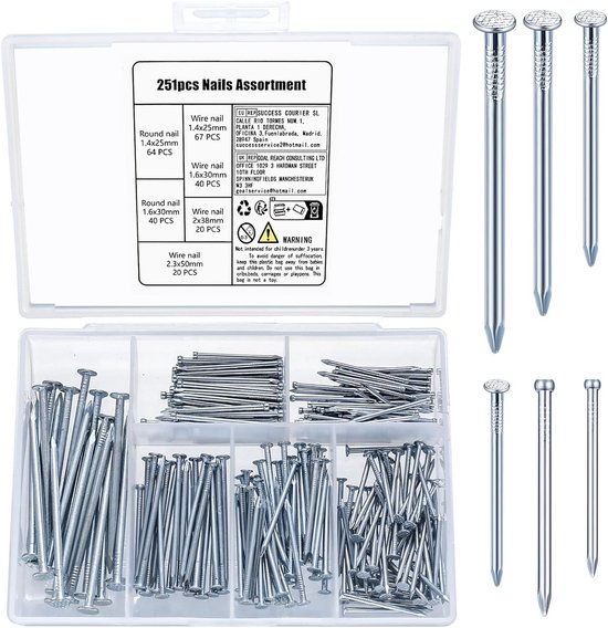 251 Delig Assortiment Spijkers en Muurnagels voor Ophangen en ...