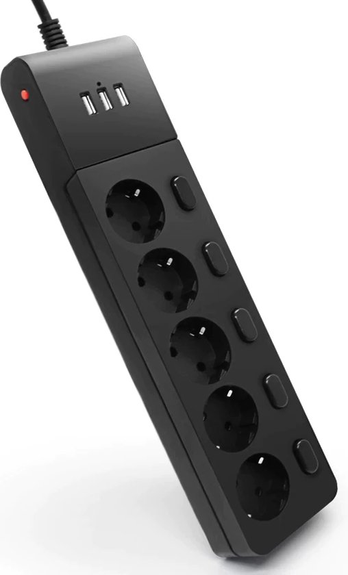 Stekkerdoos met USB - Vijf Stopcontact Ingangen - Drie USB Ingangen - 2 ...