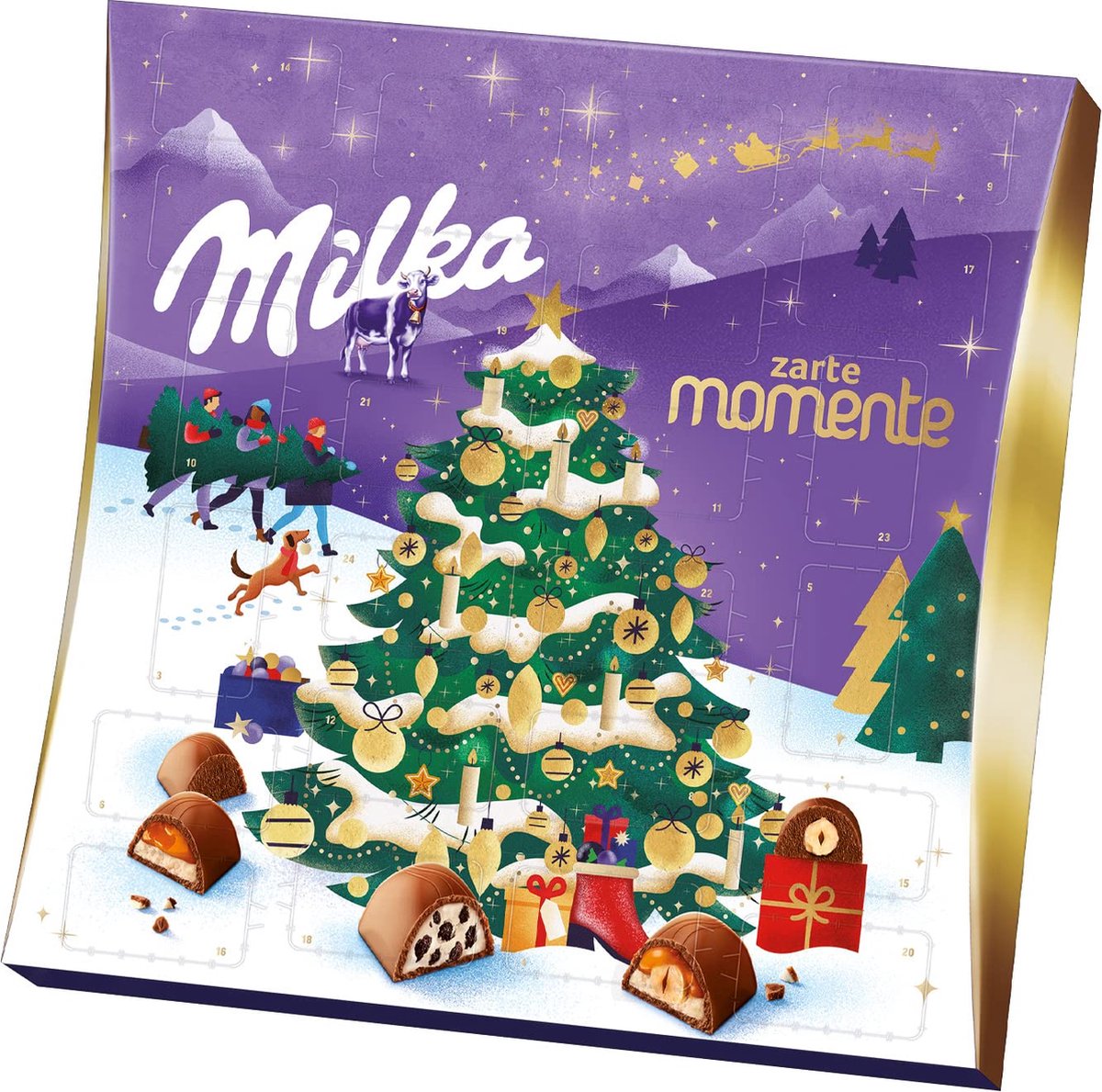 Milka 2022 Adventskalender 1 x 214g, kalender met delicate chocolaatjes ...
