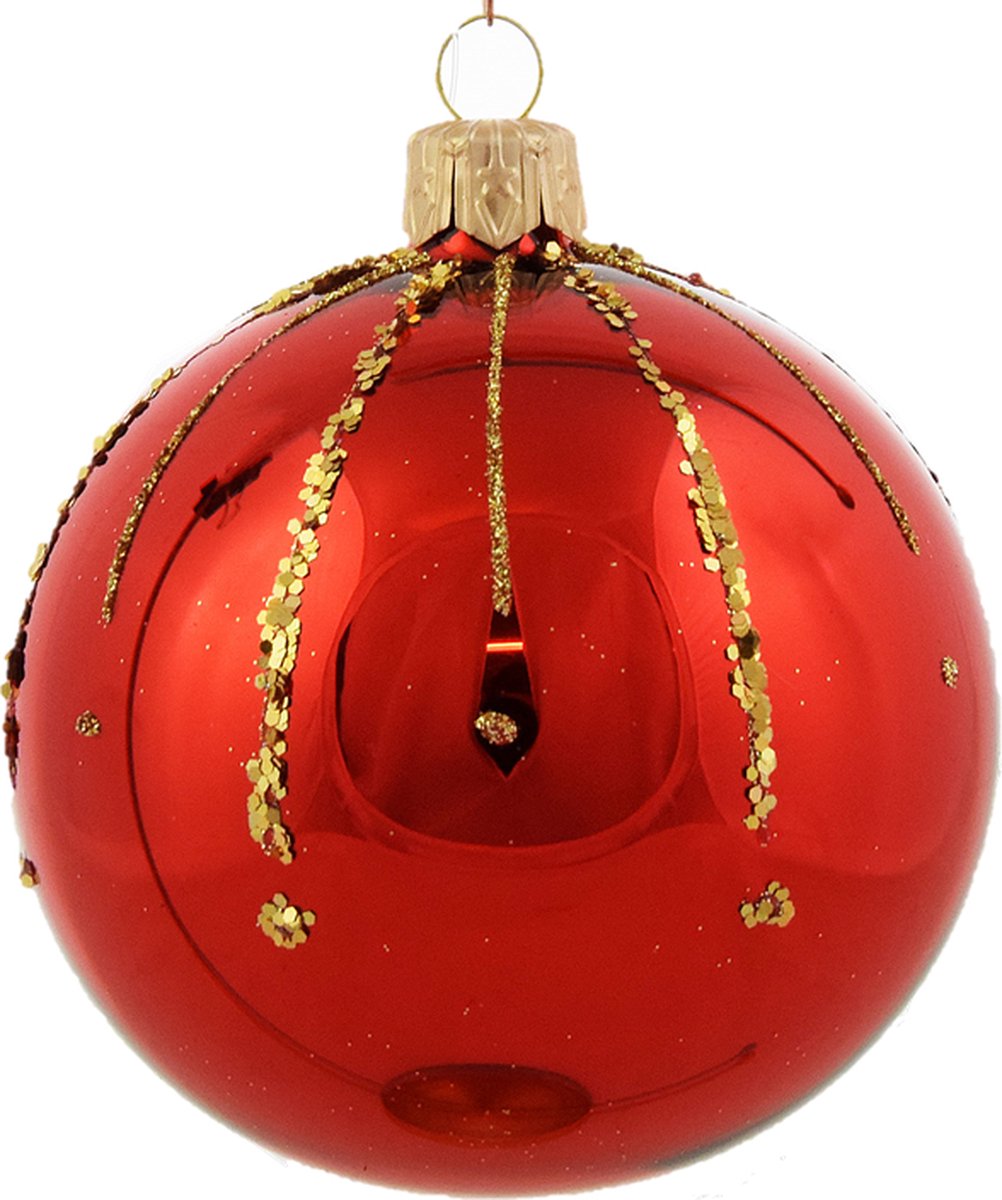 Hippe, Rode, Glanzende Kerstballen met Gouden Glitter Steentjes en ...