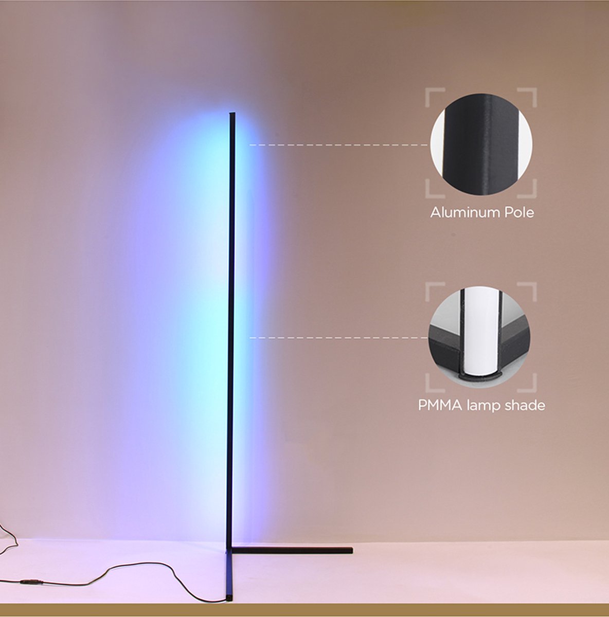 Hoeklamp LED - RGB vloerlamp met kleuren - met afstandsbediening ...