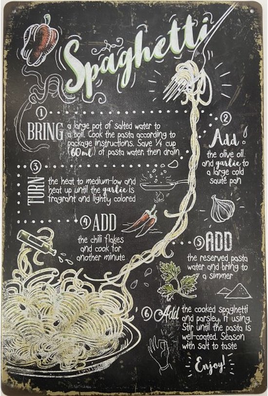 Wandbord - Spaghetti Recept - Heerlijk Recept Voor Spaghetti | bol