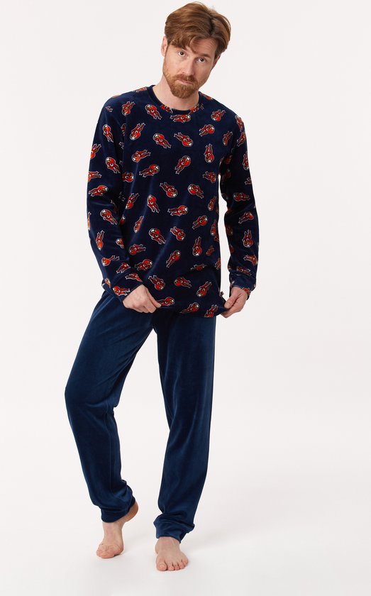 Woody pyjama velours jongens/heren - donkerblauw met eekhoorn all-over ...