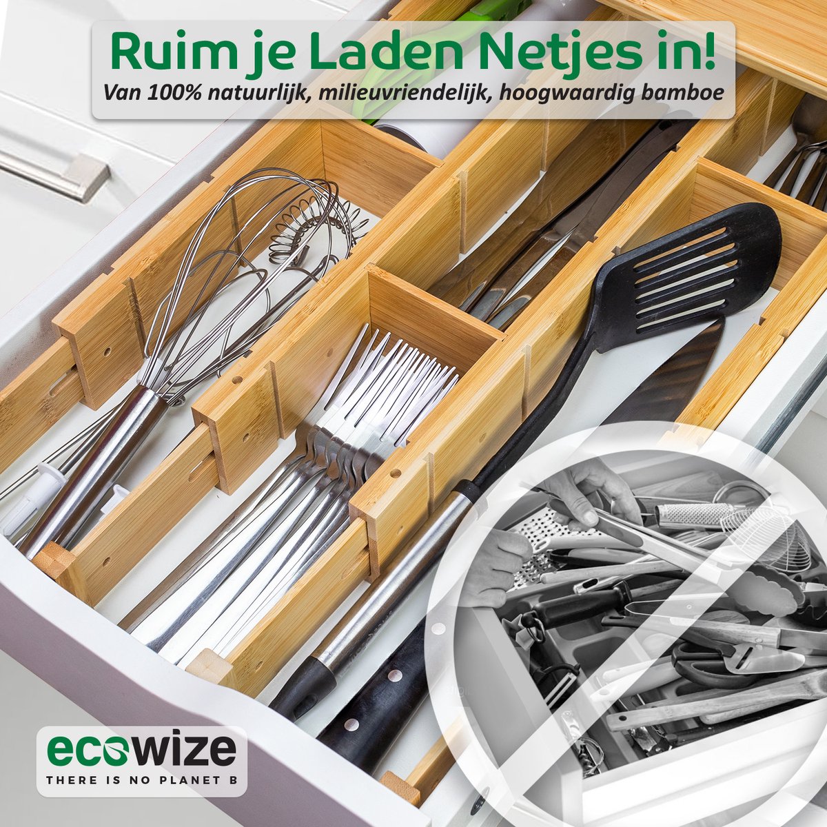 Ecowize Luxe Lade Organizer - Ladeverdeler Verstelbaar 100% Natuurlijk ...