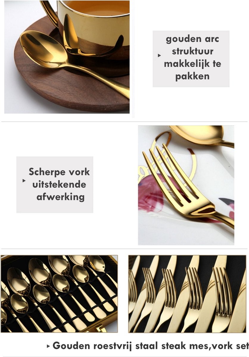 Levabe - 36 Delig Bestek set - Goud - 9 Persoons - Gouden bestek set ...
