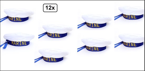12x Matroos muts blauw/wit - Matrozen baret marine schipper thema feest ...