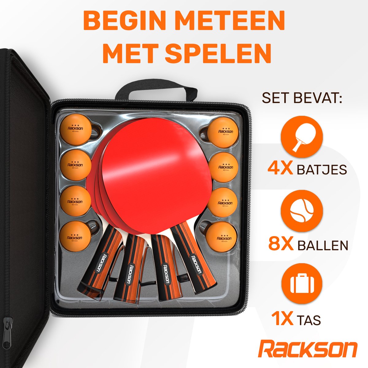 RACKSON Professionele Tafeltennis Set voor 4 Spelers - Tafeltennis Set ...