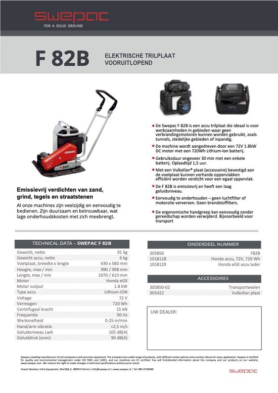 Swepac F82B - elektrische trilplaat - Honda eGX motor + accu | bol.com
