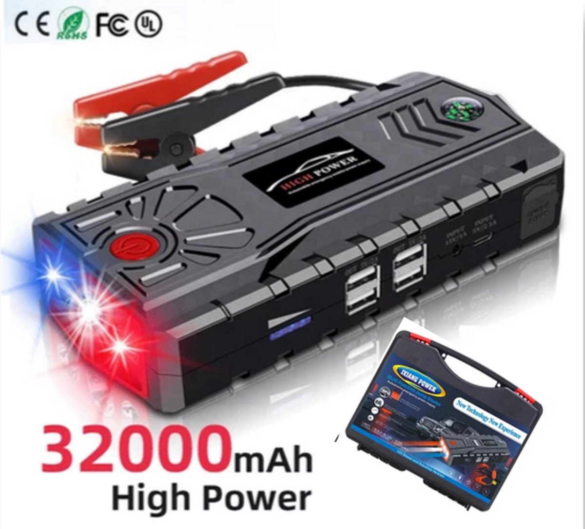 HIGH-POWER 6 in 1 Jumpstarter 12V - Starthulp 32.000 mAh - Acculader - powerbank -SOS- | bol.com