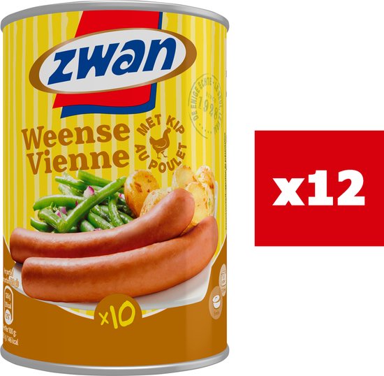 Zwan - Weense Worstjes met kip 10 stuks - Voordeelverpakking 12 x 400g ...