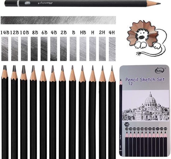 Schets Potloden - Sketch Pencils - Zwart - Hout - 12 veelzijdige ...