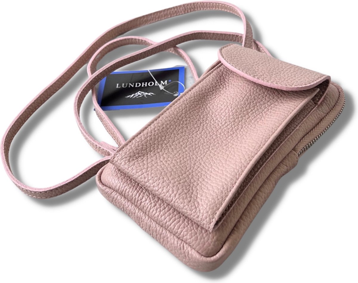 Lundholm telefoontasje dames leer roze - telefoontasje met portemonnee ...