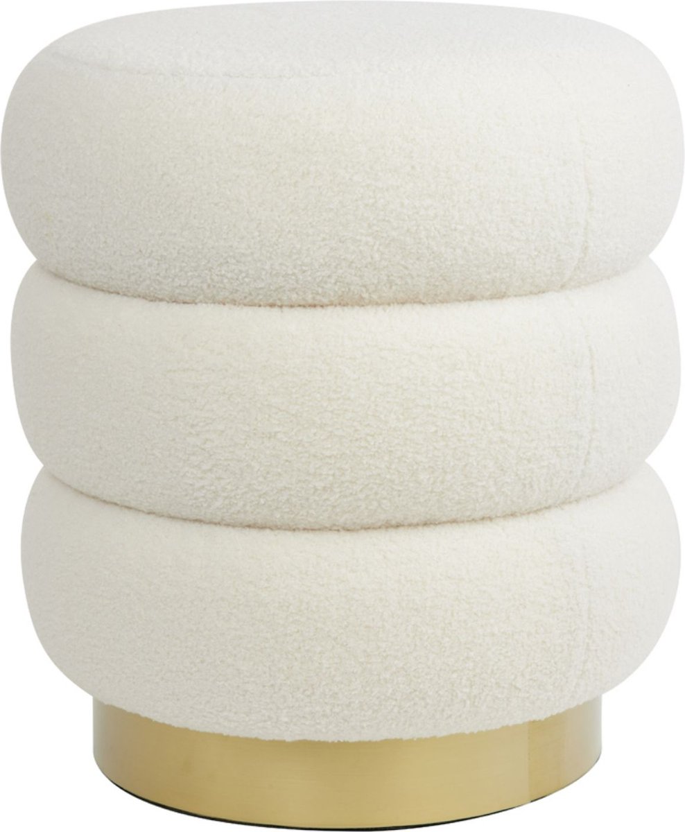 Light & Living Poef Kimi - Wit/Goud - Ø40cm | bol.com
