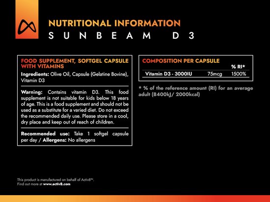 Activ8 - Sunbeam D3 - Immuunsysteem Booster voor Gamers en E-sporters ...