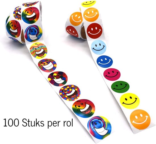 200 Stuks - Kleurrijke Smiley Stickers - 100 Stickers Per Rol - Ronde ...