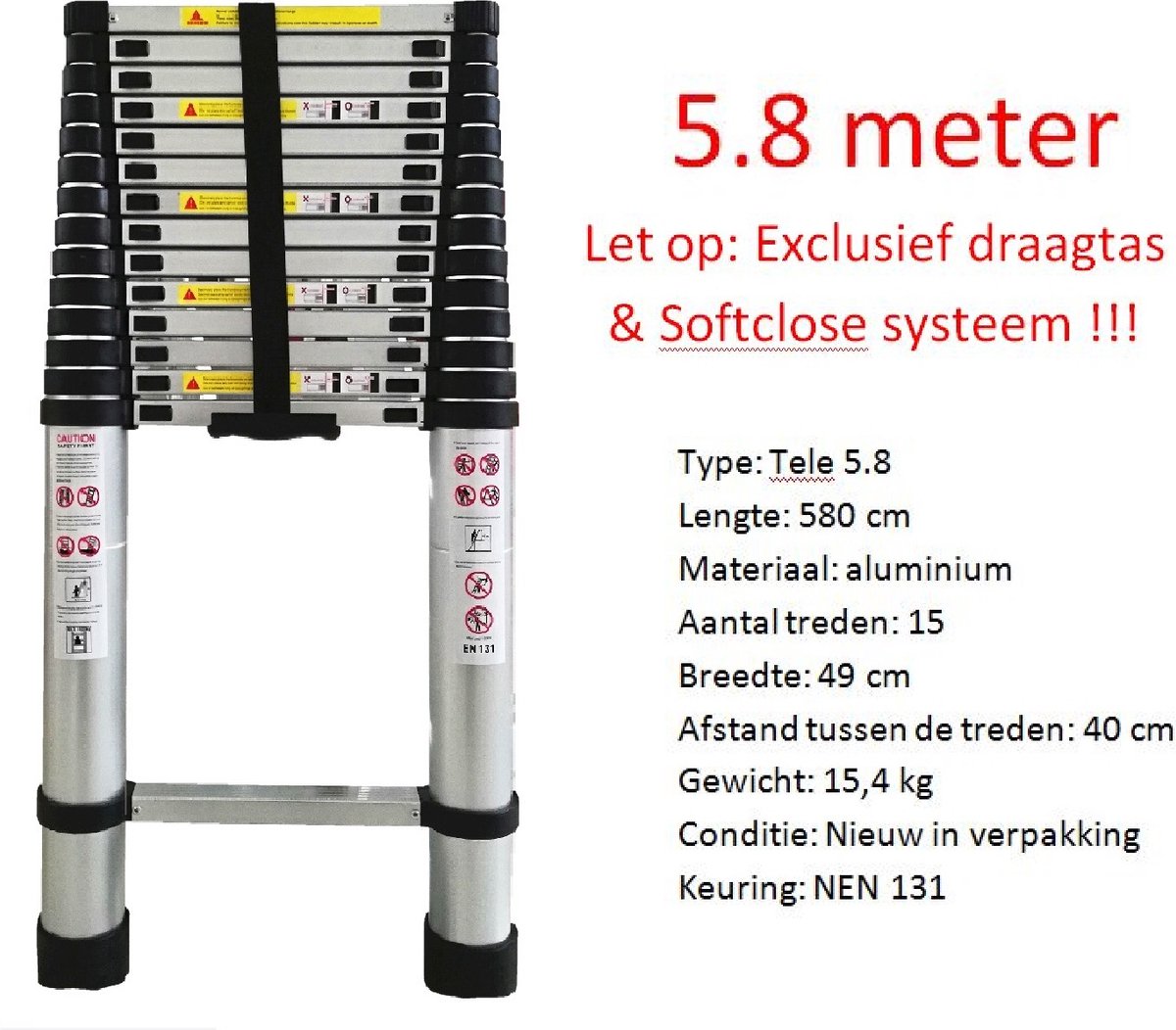 Telescopische ladder 4.4 meter - Aluminium - Professionele Vouwladder ...