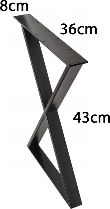 Tafelpoot zwart metaal - X vorm - 43cm hoog - 36cm breed - 4,12kg zwaar ...