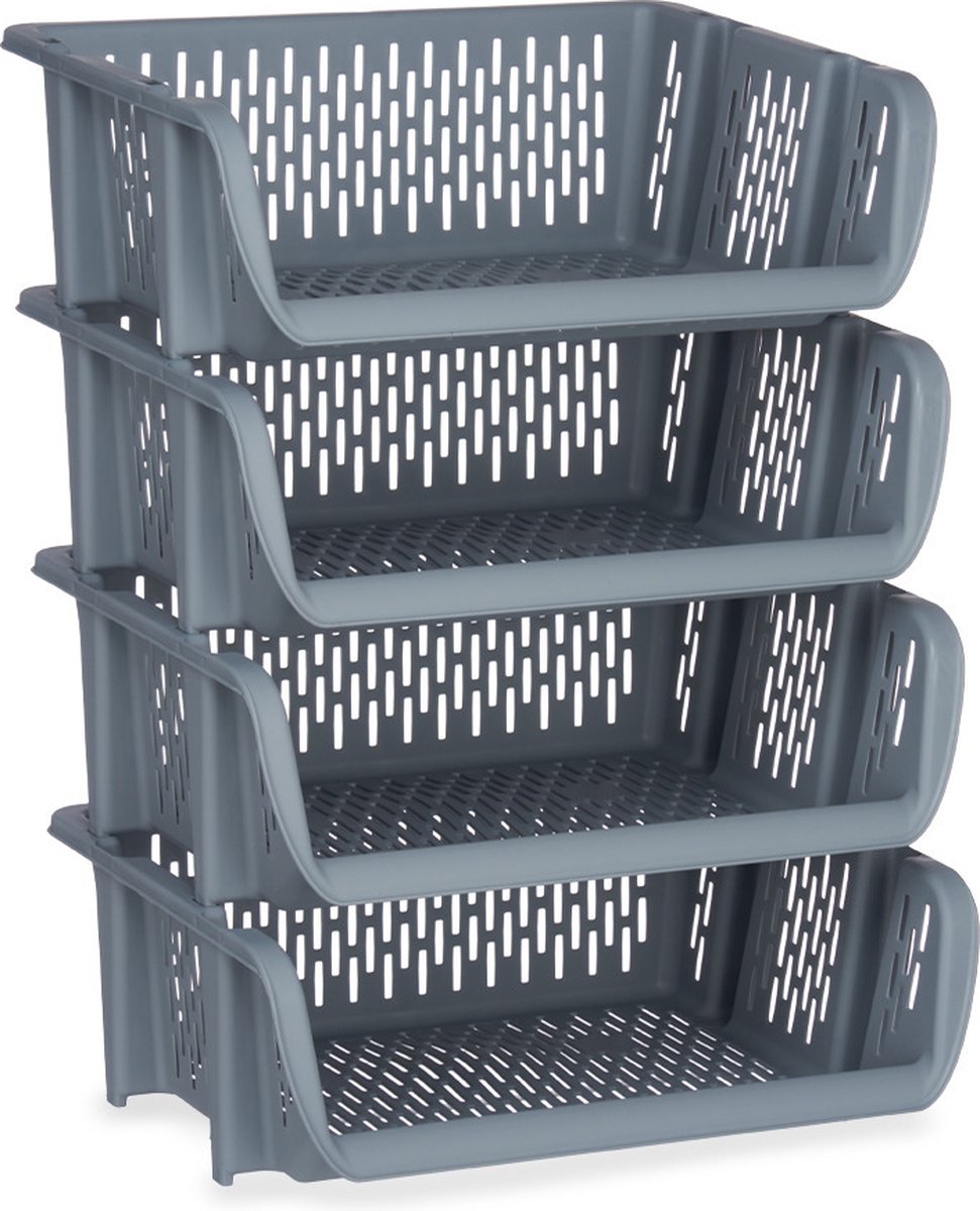 Pakket van 4x opberg kratten/rekken/organizers grijs 39 x 30 x 13 cm ...