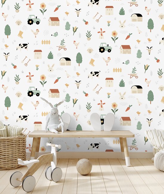 Dutch Wallcoverings - My Kingdom- Farm Animals beige/groen ...