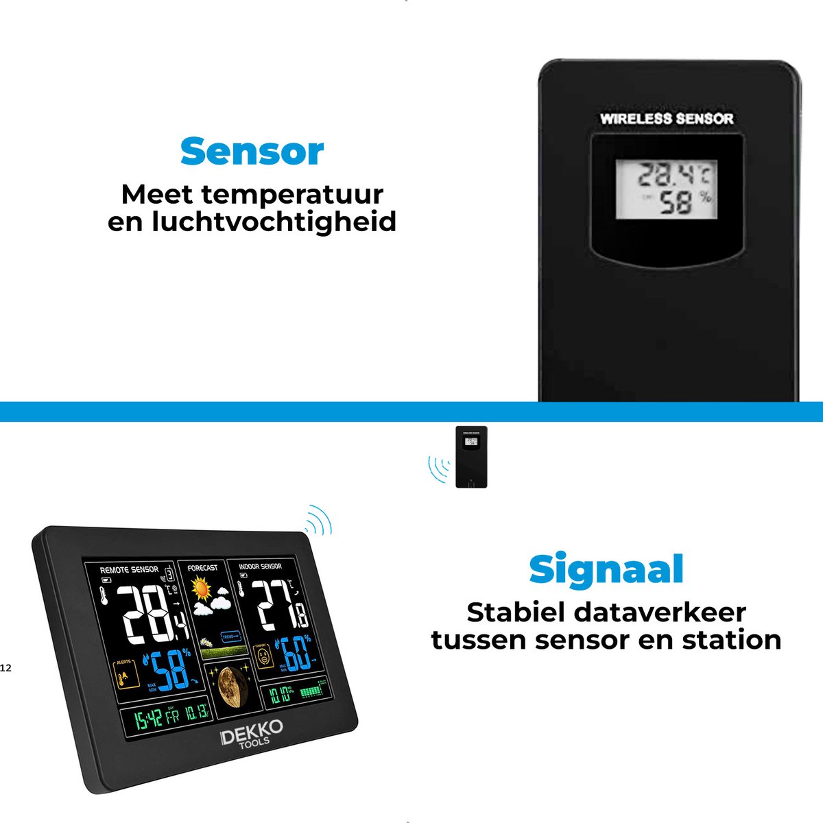 Premium Weerstation voor binnen en buiten - 60M draadloos bereik ...