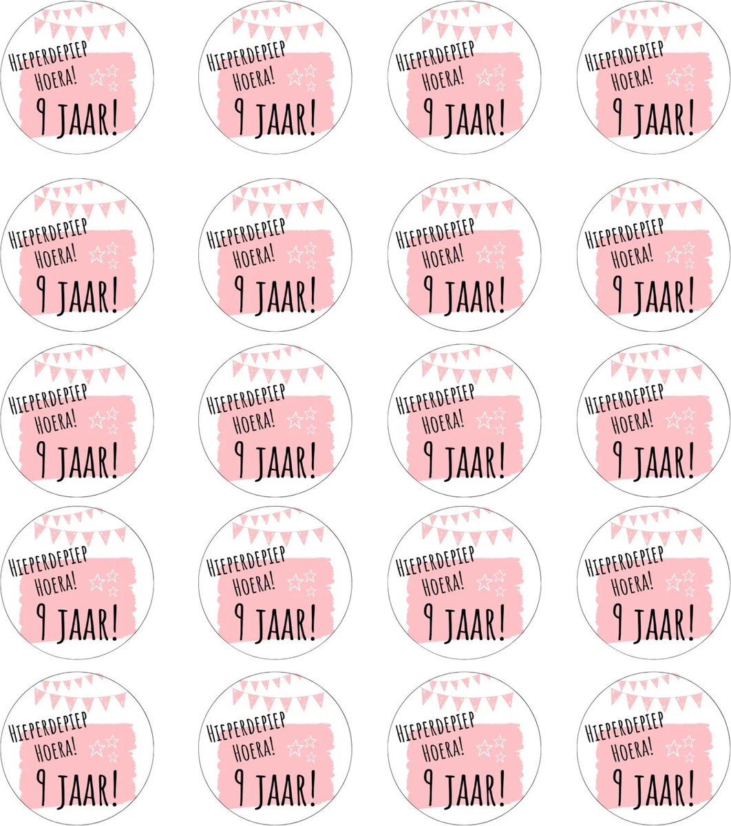 Stickers Trakteren 9 Jaar Verjaardag | Roze Traktatiestickers | Uitdelen | 20 Stuks | bol.com