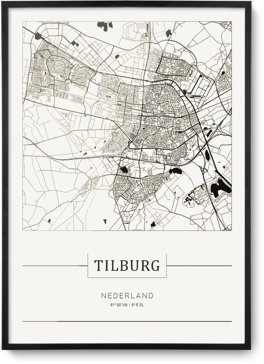 Stadskaart Tilburg - Plattegrond Tilburg – city map – muurdecoratie 30 ...