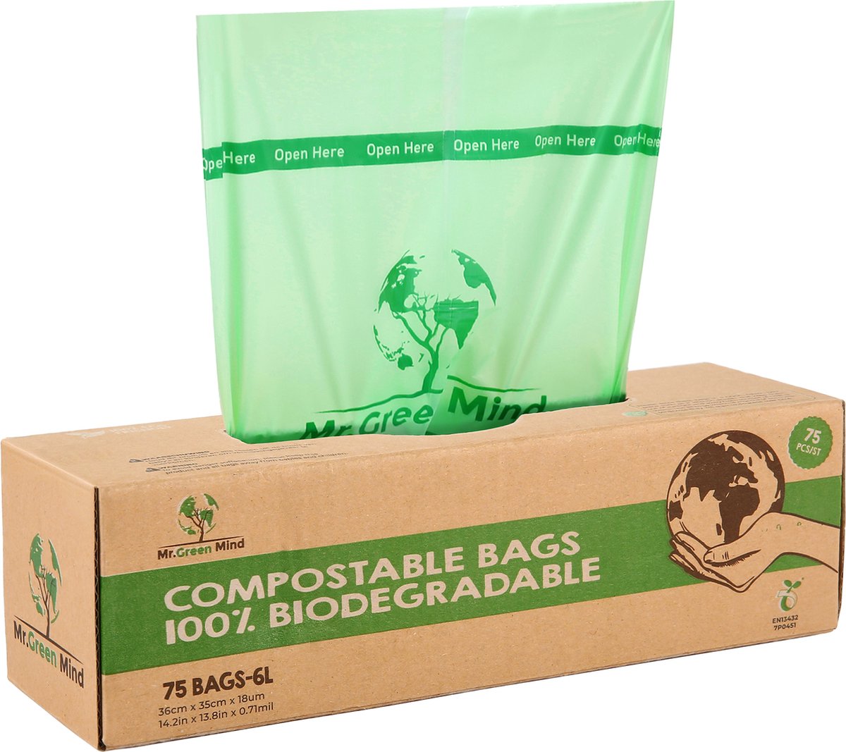 Sacs bio 6 litres - 75 pièces sacs poubelle biodégradables - 35 x 36 cm ...