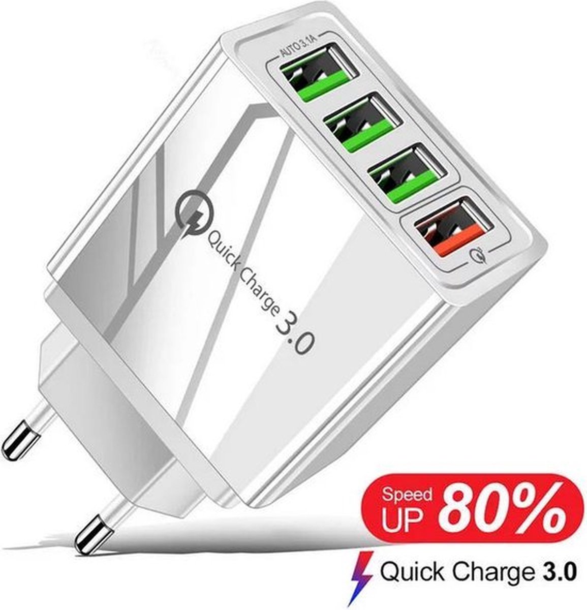 USB Lader 4 in 1 met snel laad poort - USB Snellader - USB Stekker ...