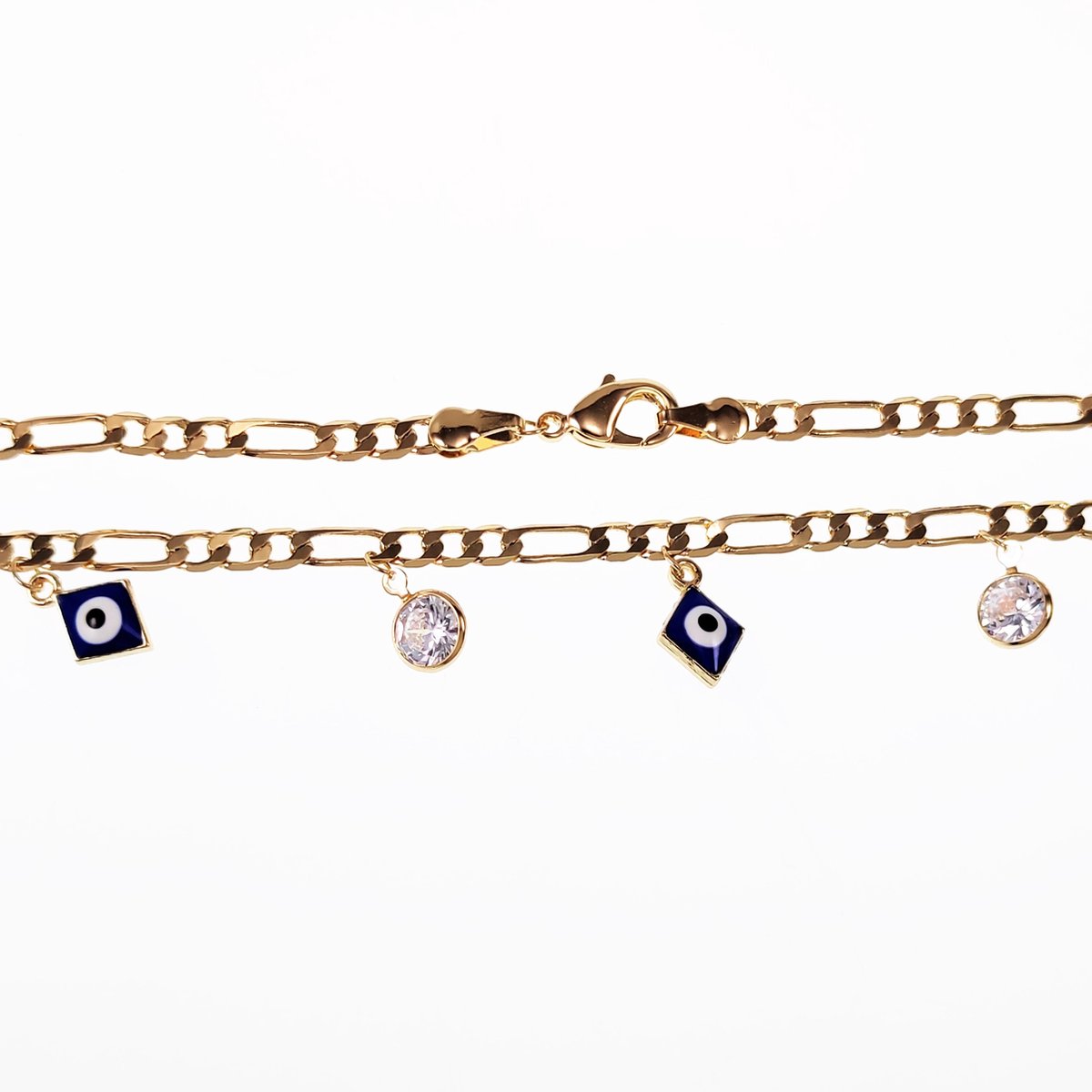 Bescherming Figaro Ketting Dames - Blauwe Turkse Ogen - 14K Goud Plated ...