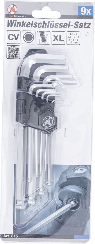 BGS Stiftsleutelset inbus/inbus met kogelkop 1,5 - 10 mm 9 delig | bol