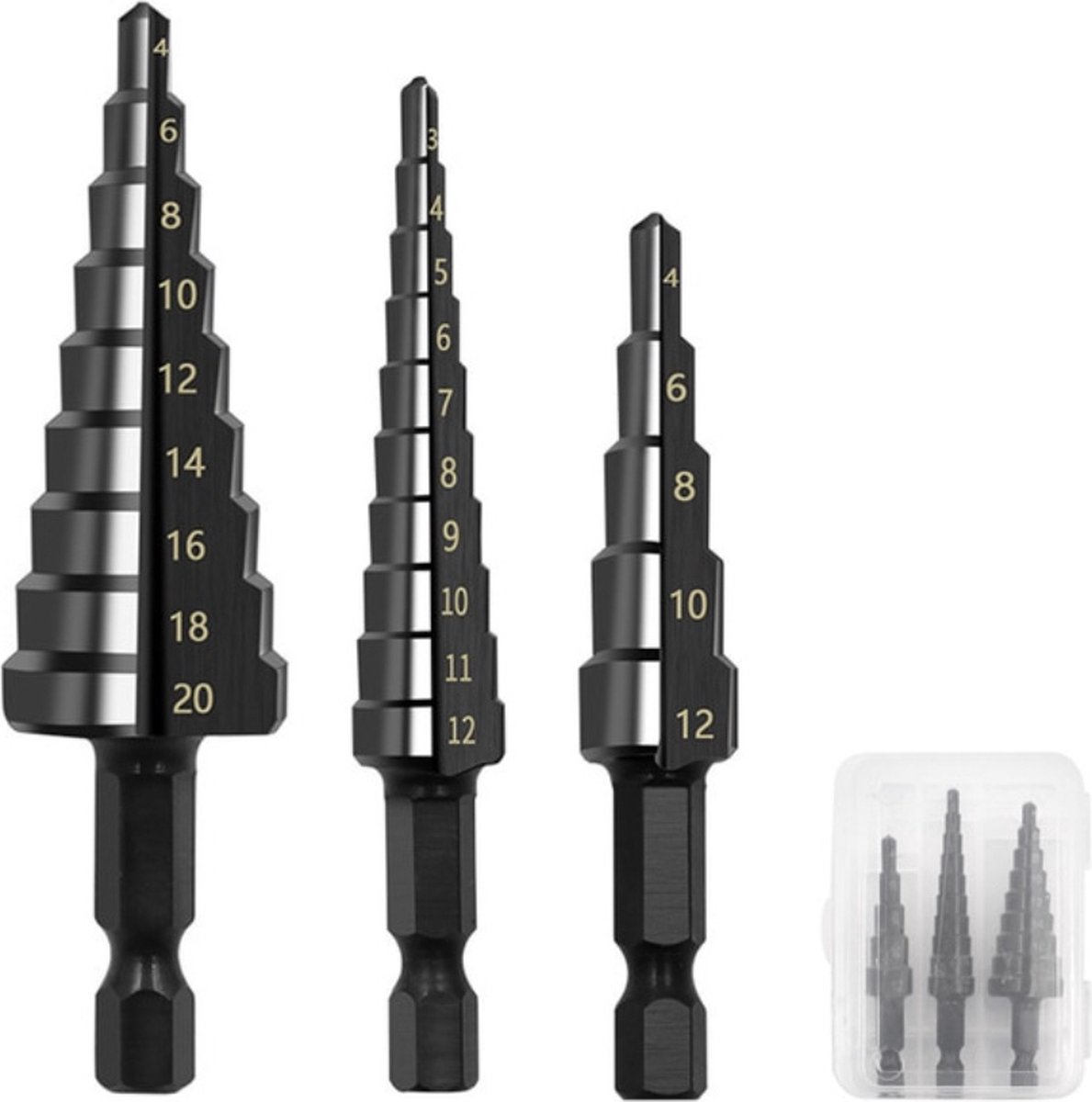 Trapboor- HSS - Borenset - 3 Staps Boor - 3-12MM 4-12MM 4-20MM - Zwart ...