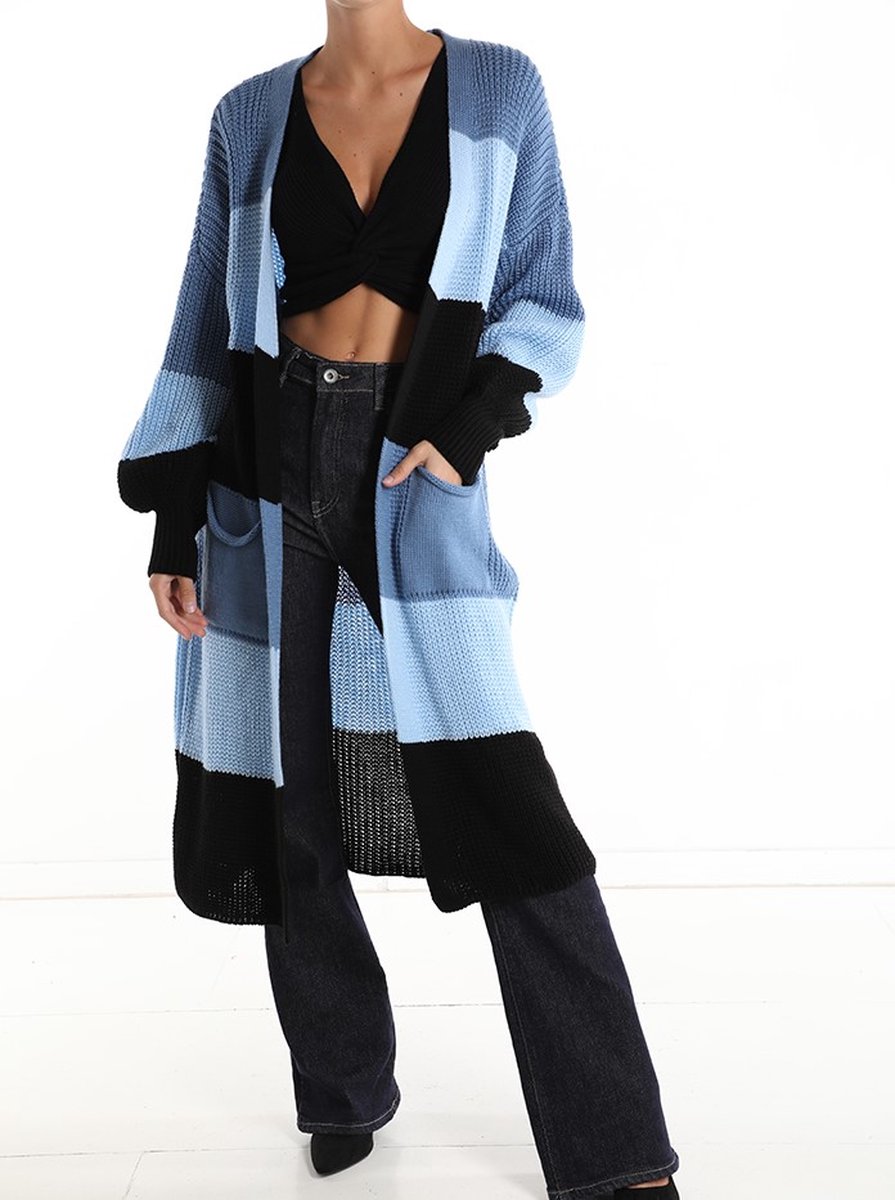 Knitwear lang vest Lena - vest met zakken - Korenblauw | bol.com