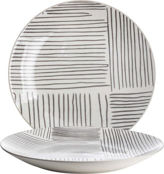 Gusta Bord Stripes - Table Tales - Dinerbord - Wit/Zwart - Strepen ...
