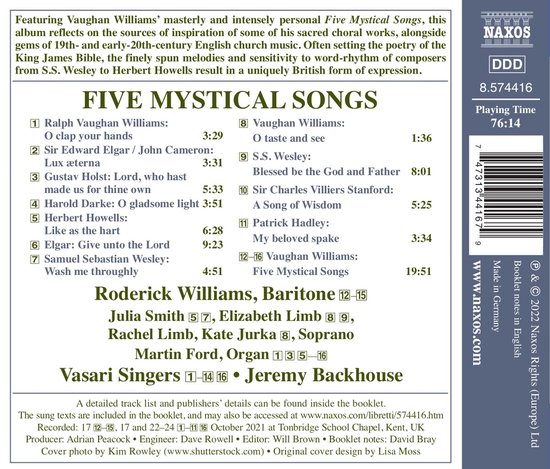 Roderick Williams, Martin Ford, Vasari Singers, Jeremy Backhouse - Five ...