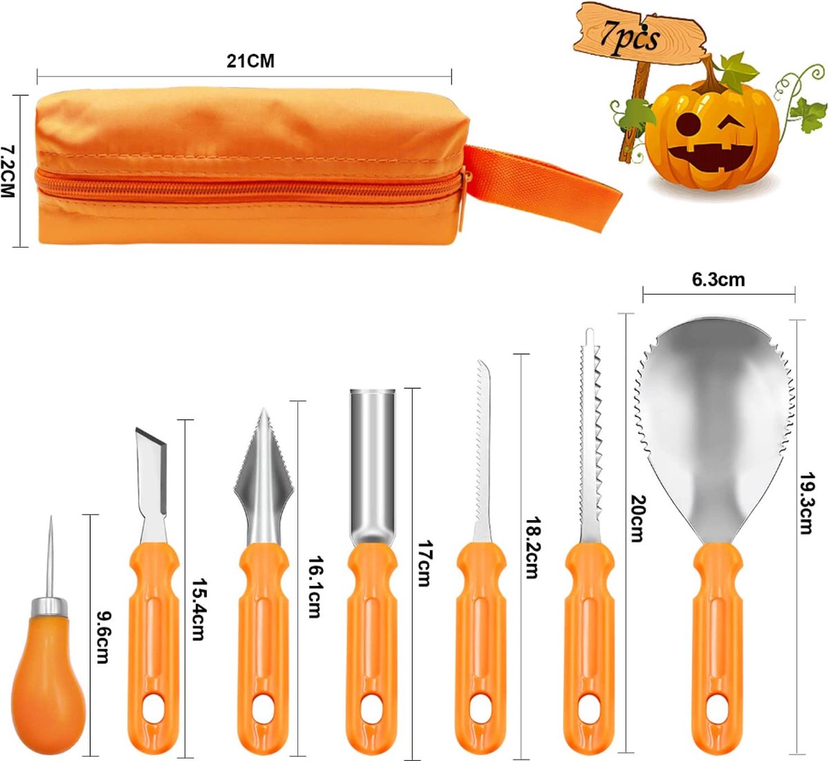Pompoen-snijset - 7-delige pompoen-snijset, roestvrij staal - Halloween ...