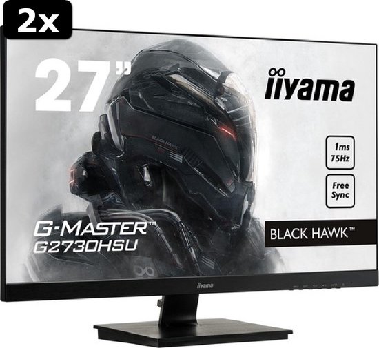 2x Iiyama G-Master Black Hawk G2730HSU-B1 - Full HD TN 75 Hz Gaming Monitor - 27 Inch | bol.com