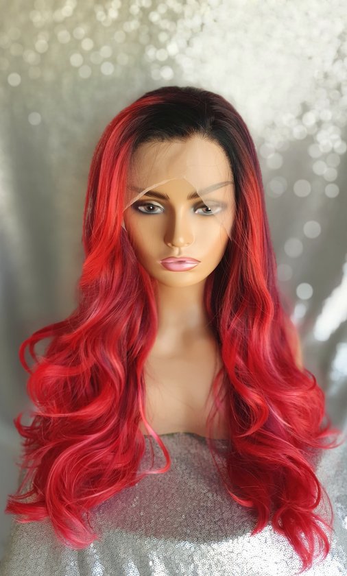 Luxe pruik-dames- Rood mix - lang haar- stijl - lacefront- krullen en ...