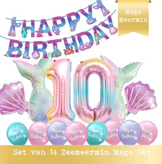 Snoes - Cijfer Folie Ballon - 10 Jaar Ballon - Zeemeermin Mermaid Mega ...