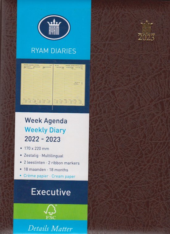 Bureau agenda 2022/ 2023 18 mnd executive 7d2p 23.5x17.5 bruin | bol