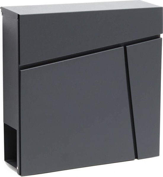 Design brievenbus V23 in antracietkleur met krantenvak, wandbrievenbus ...