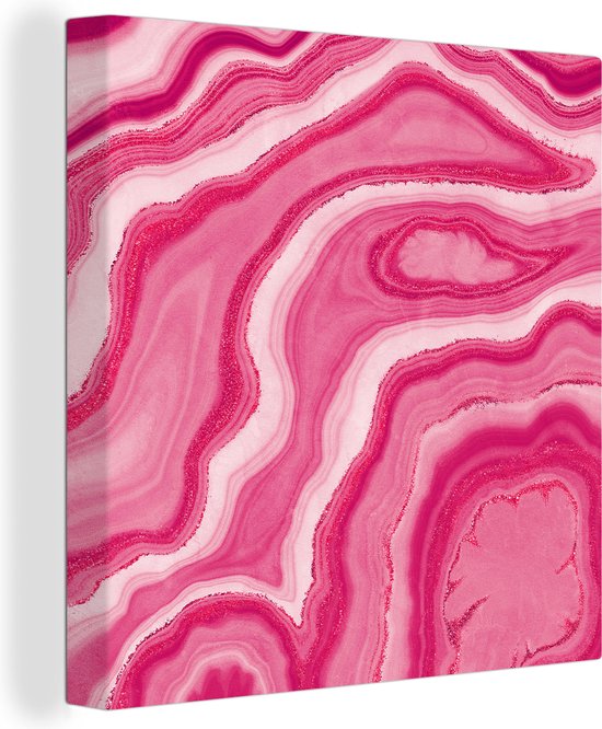 Canvas Schilderij Roze - Geode - Agaat steen - Edelstenen - 20x20 cm ...