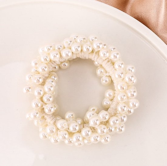 Pearl Bun Elastiek / Scrunchie / Armband | 3 Stuks Set - Roze/Wit ...