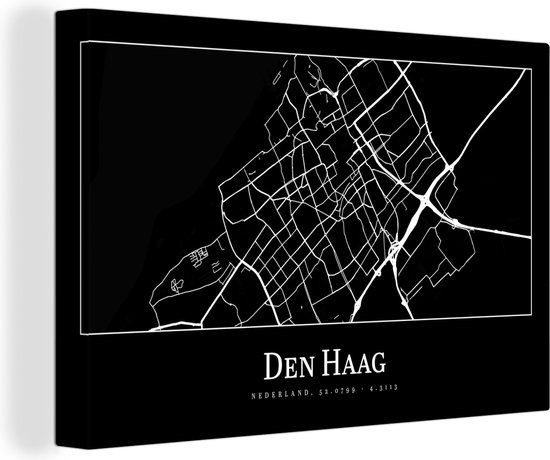 Canvas Schilderij Plattegrond - Den Haag - Kaart - Stadskaart - 90x60 ...