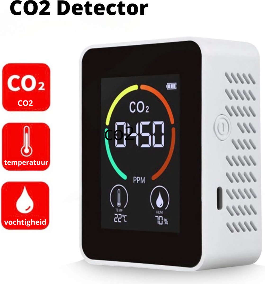 Professionele CO2 meter - Luchtkwaliteitsmeter - binnen - CO2 melder ...