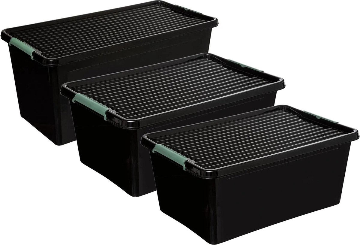 Opbergbakken/opbergboxen met deksel - 60L - 75L - 80L - zwart ...