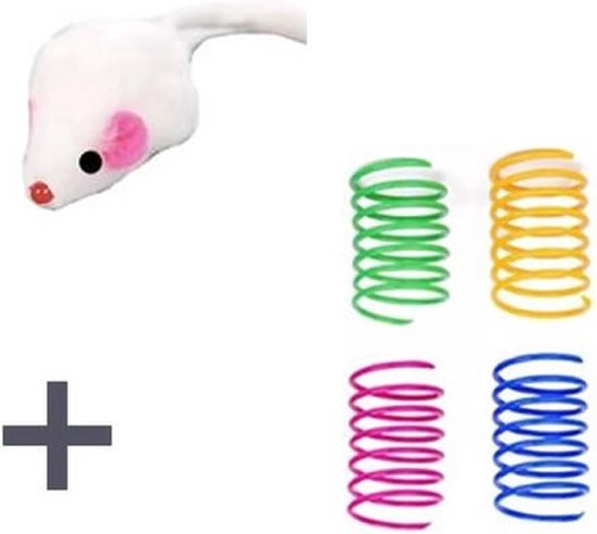 Speelmuisje ALBINO WIT muis 5 cm met 4 kattenveertjes | bol