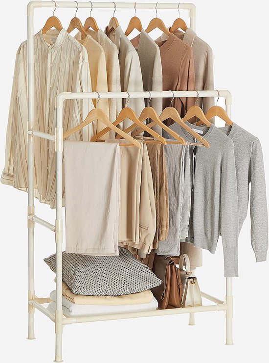 TA Design kledingrek, kapstok van metaal, met 2 kledingroeden, 1 plank ...