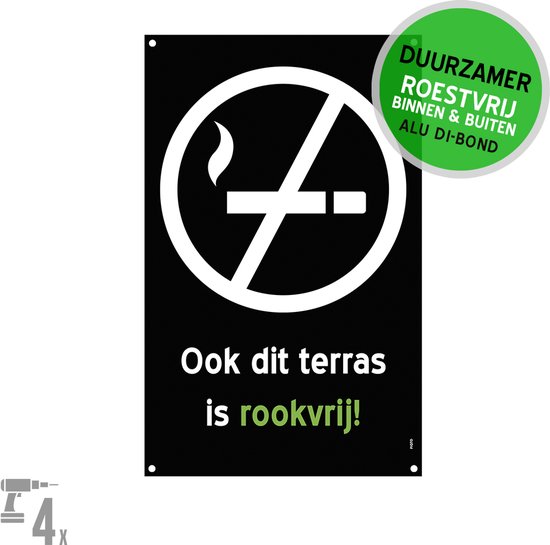 Pictogram/ bord Dibond + boorgaten | "Ook dit terras is rookvrij!" | 17 ...