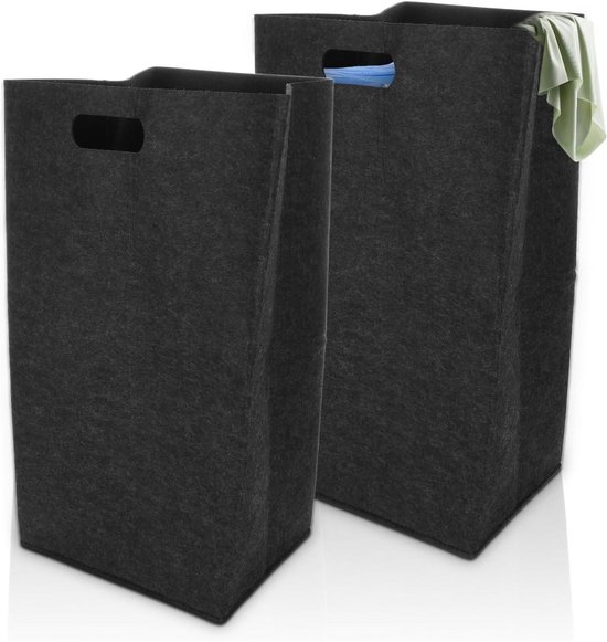 Pack of 2 Foldable Laundry Baskets 60 Litres - Black Portable Thickened ...