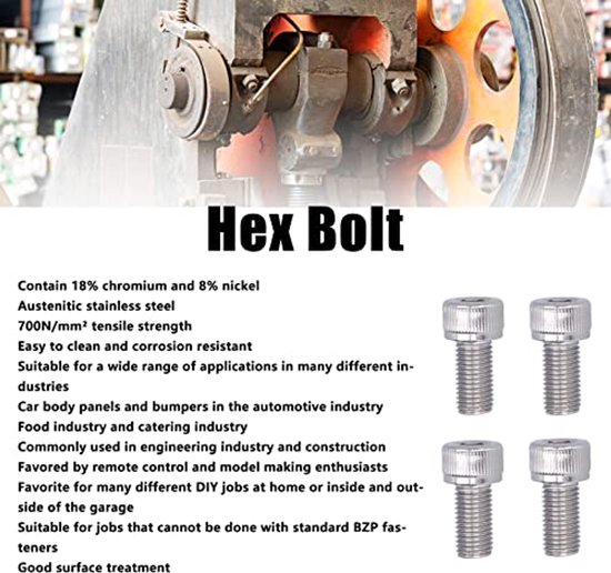 4 Stuks M10 Hex Bolt Socket Cap Head Hex Socket Bolt A2 Rvs 1.25mm ...